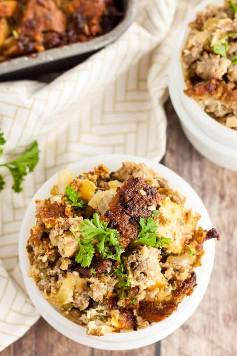 Keto Stuffing with Sausage - ForgetSugar Low Carb Stuffing