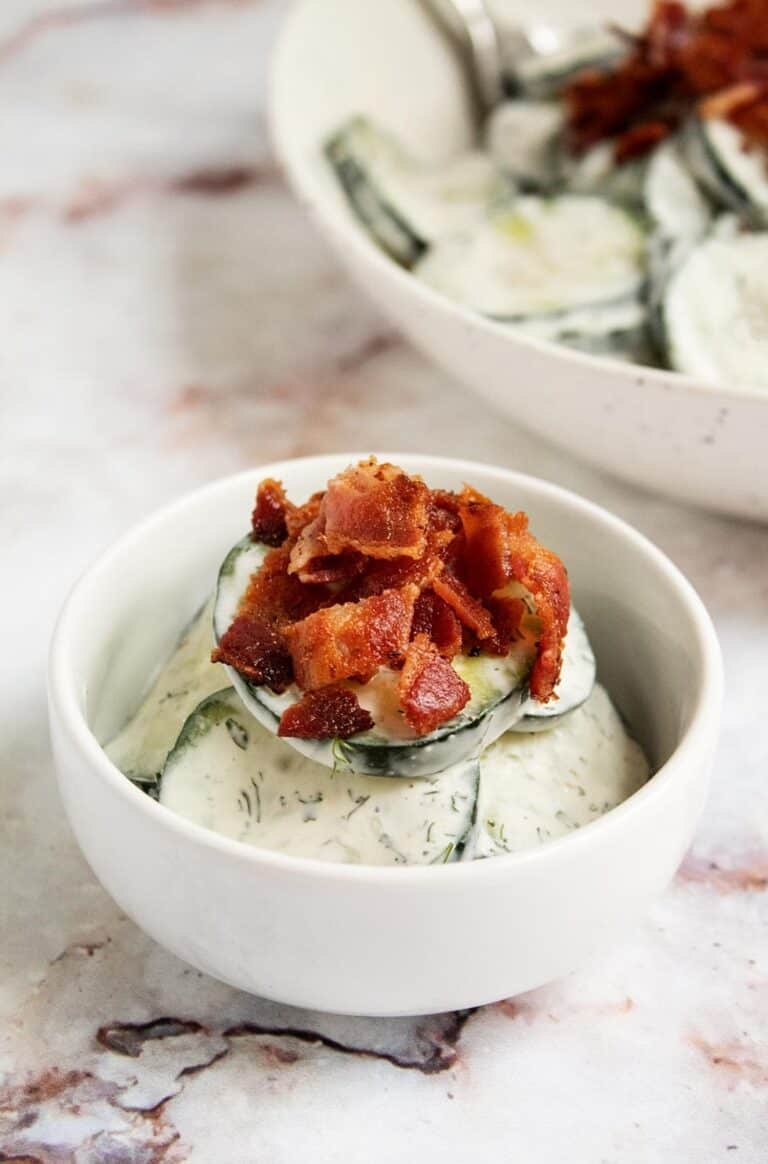 Keto Cucumber Salad with Bacon - ForgetSugar